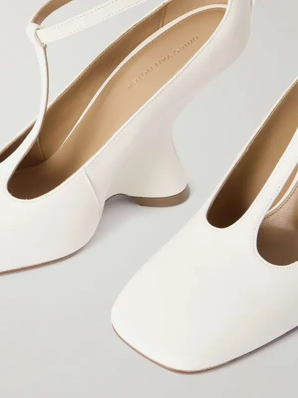 Dries Van Noten Leather Mary Jane Wedge Pumps In White - 50% Off