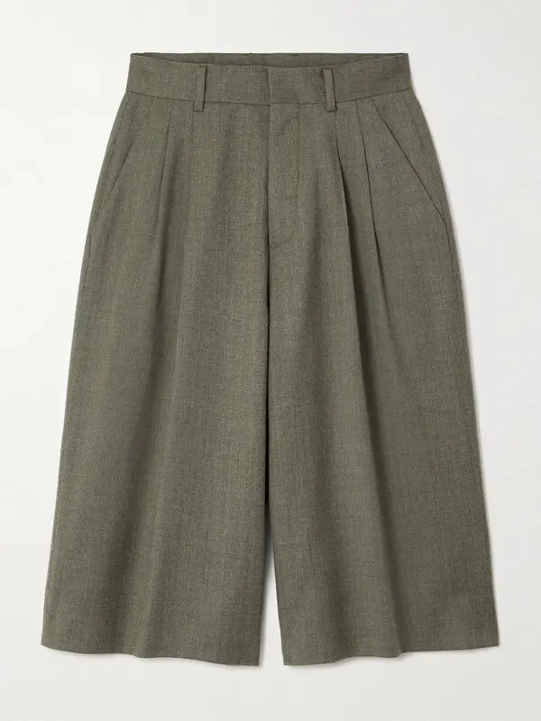 FORTELA Pleated Wool-blend Shorts - Green