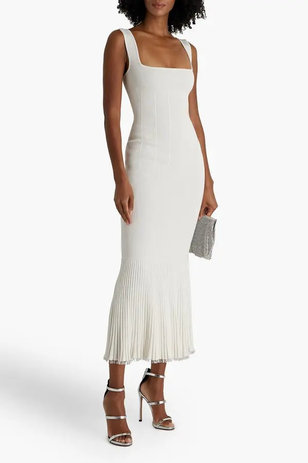 Galvan Atalanta Embellished Ribbed-Knit Midi Dress - Ivory - 70% Off