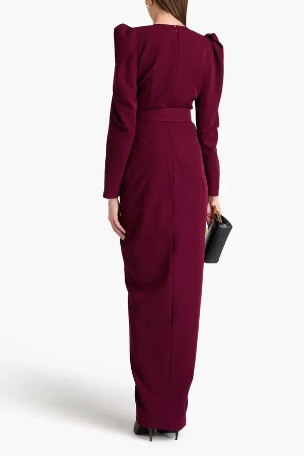 RHEA COSTA Wrap-effect Belted Gown
