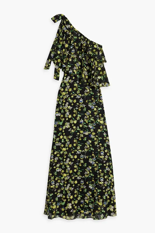 MIKAEL AGHAL One-shoulder Floral-print Maxi Dress - Black