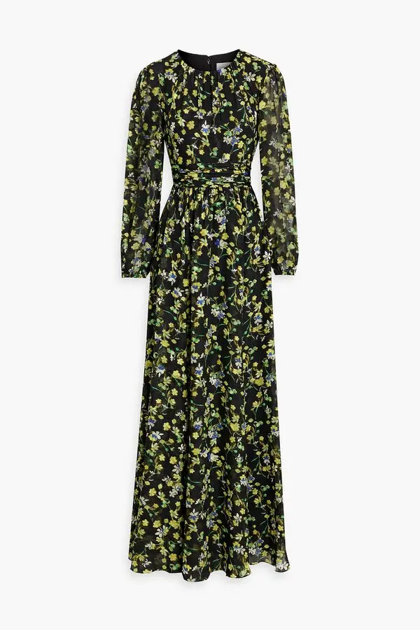 MIKAEL AGHAL Floral-print Chiffon Maxi Dress - Black