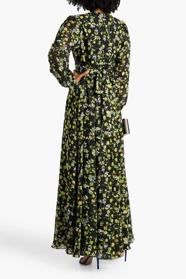 MIKAEL AGHAL Floral-print Chiffon Maxi Dress - Black