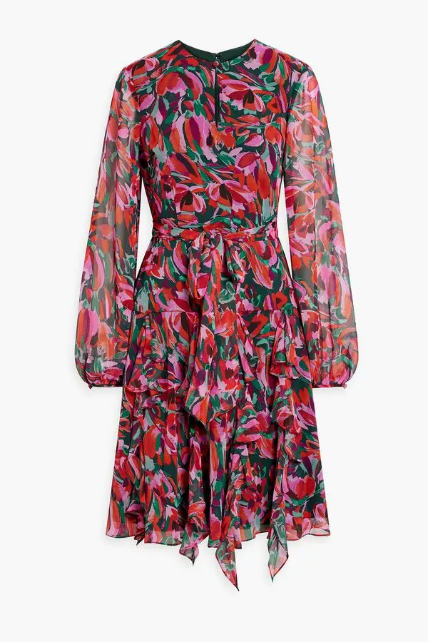 MIKAEL AGHAL Ruffled Floral-print Chiffon Dress