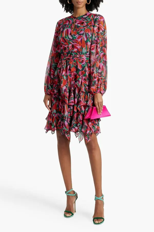 MIKAEL AGHAL Ruffled Floral-print Chiffon Dress