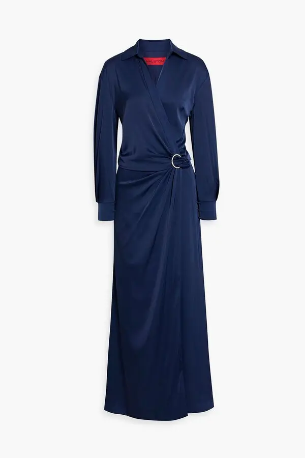 Halston Wrap-effect Satin Maxi Dress