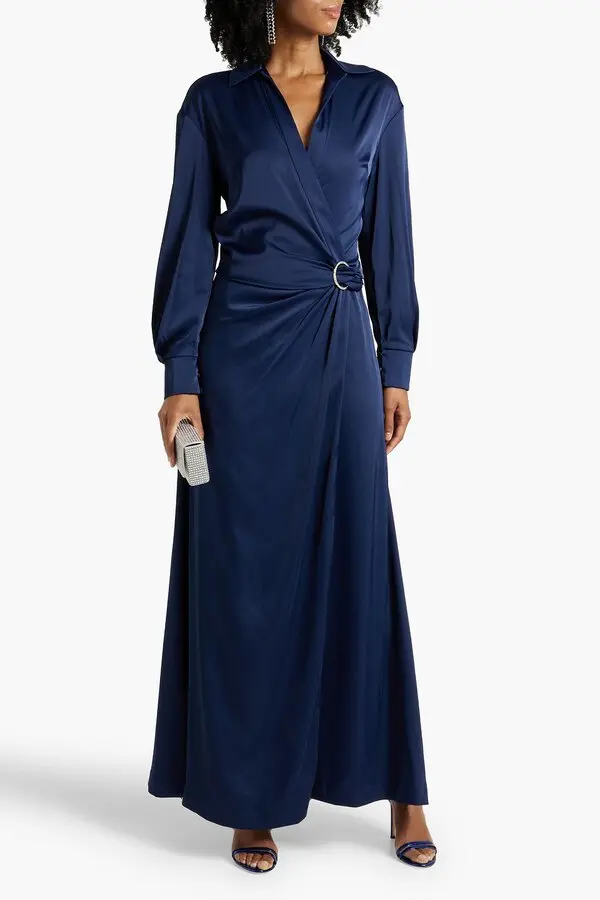 Halston Wrap-effect Satin Maxi Dress