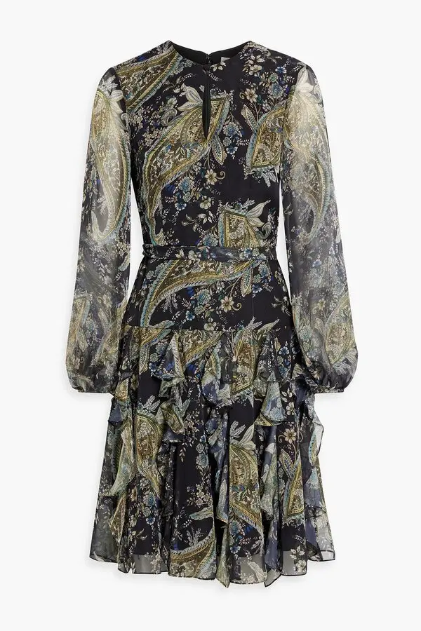 MIKAEL AGHAL Ruffled Printed Chiffon Dress