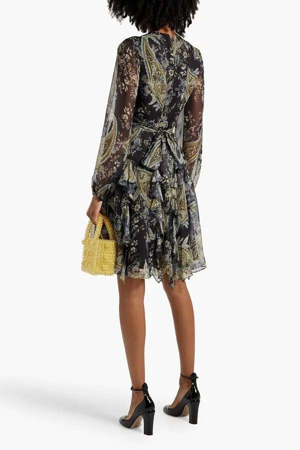 MIKAEL AGHAL Ruffled Printed Chiffon Dress