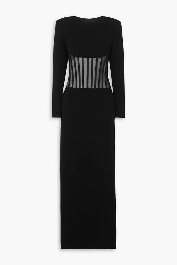 MONOT Mesh-paneled Crepe Gown