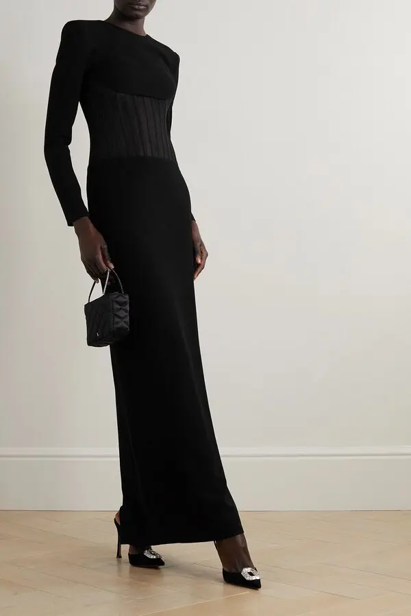 MONOT Mesh-paneled Crepe Gown