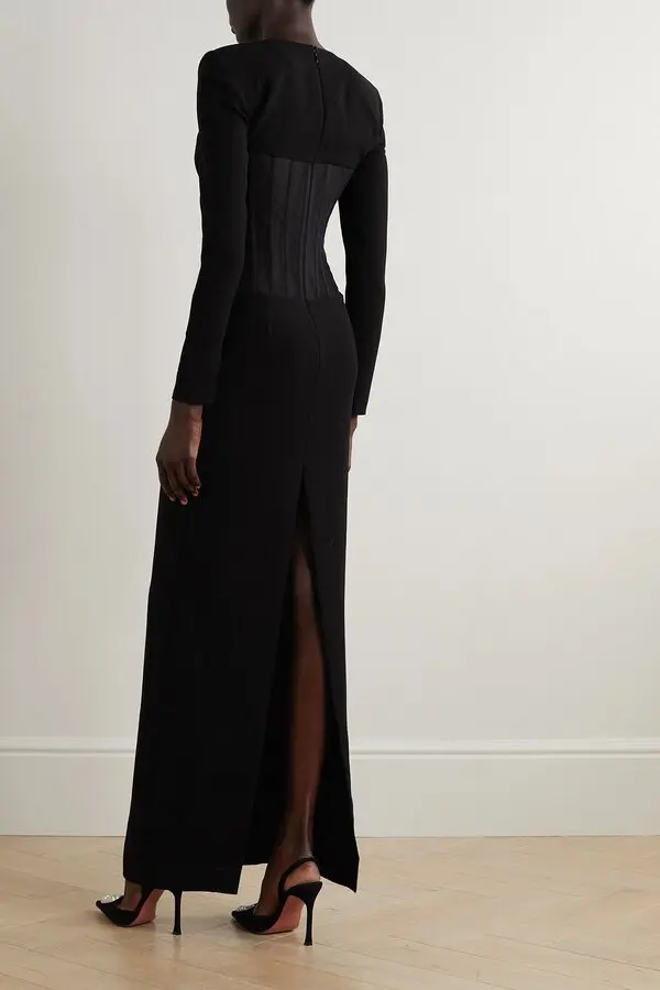 MONOT Mesh-paneled Crepe Gown