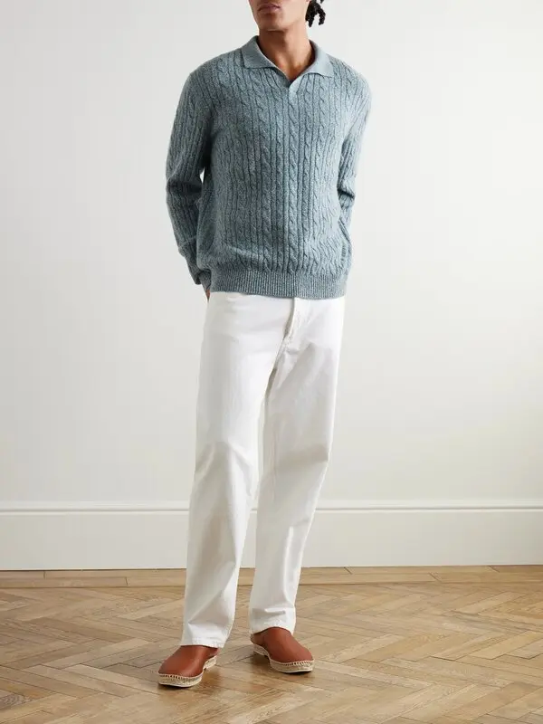 Loro Piana Cable-knit Cashmere Polo Sweater