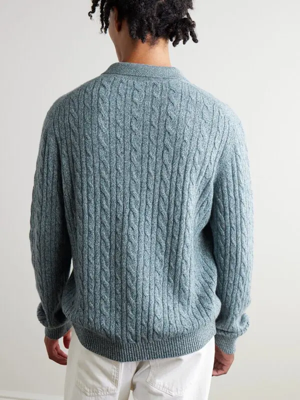 Loro Piana Cable-knit Cashmere Polo Sweater