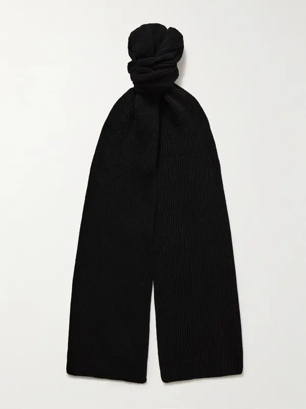 William Lockie Ribbed Cashmere Scarf - Black