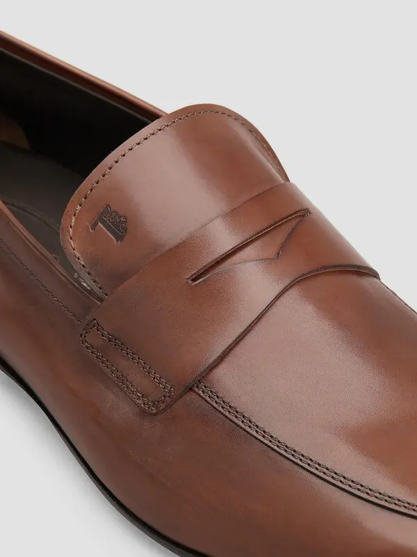 TOD'S Mocassino Cuoio Leather Penny Loafers - Teak