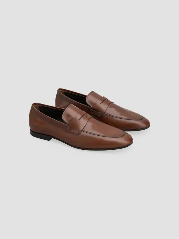 TOD'S Mocassino Cuoio Leather Penny Loafers - Teak