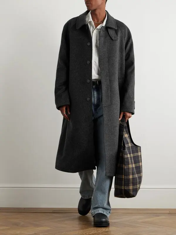 Mfpen Installation Brushed Virgin Wool-Blend Trench Coat In Gray