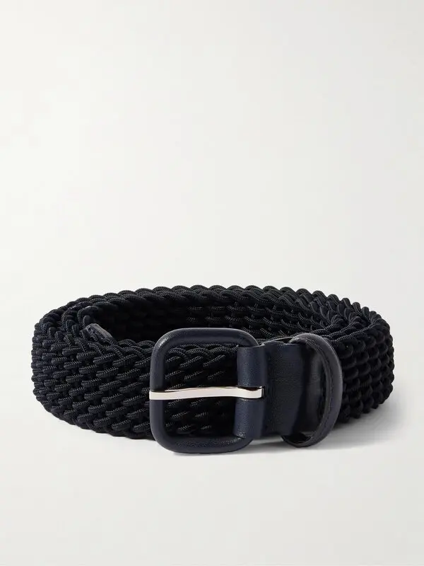 Charvet Leather-trimmed Woven Cord Belt - Blue