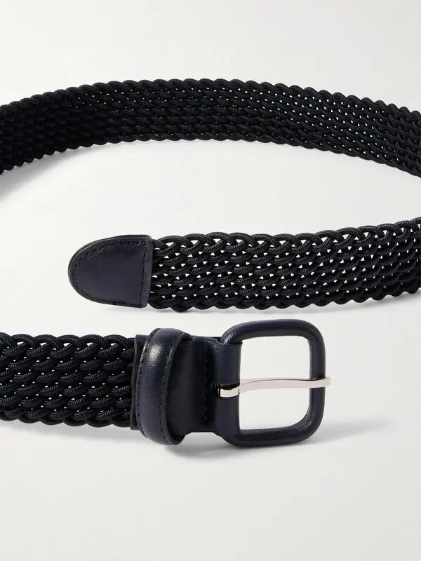Charvet Leather-trimmed Woven Cord Belt