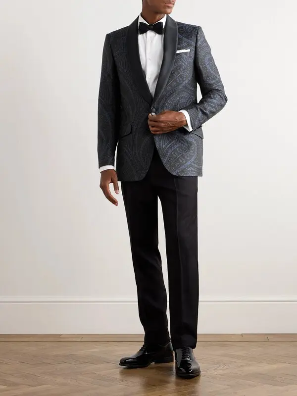 FAVOURBROOK Twill-trimmed Paisley-jacquard Cotton And Silk-blend Tuxedo Jacket