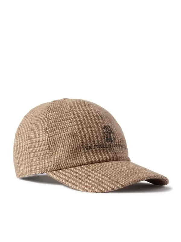 Brunello Cucinelli Checked Wool-blend Cap - Brown