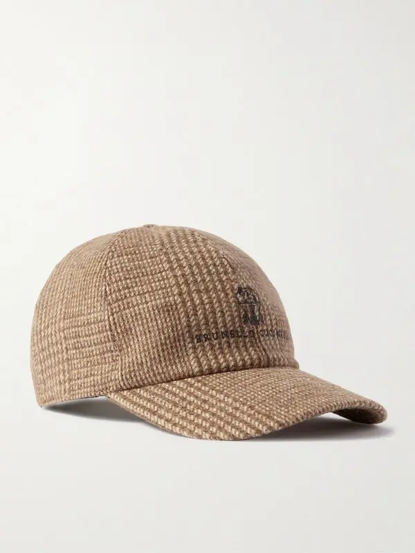 Brunello Cucinelli Checked Wool-blend Cap - Brown