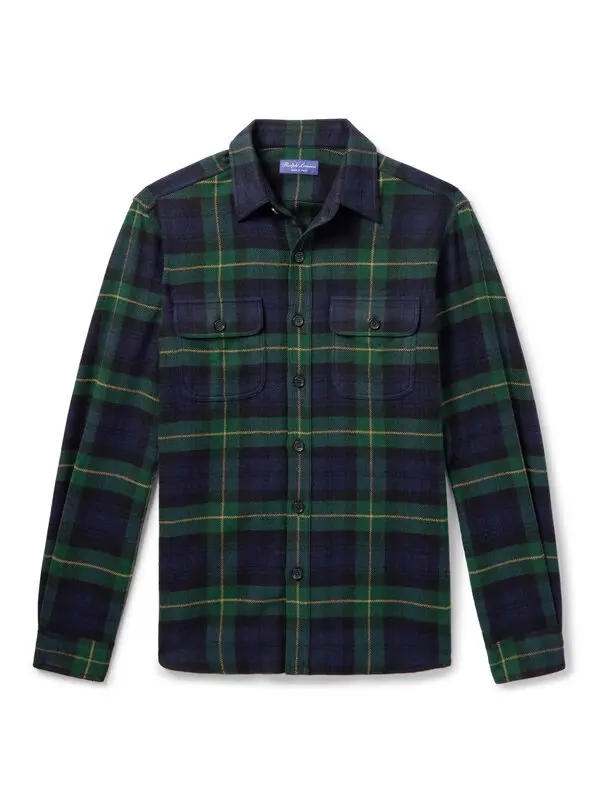 Ralph Lauren Purple Label Checked Wool And Cashmere-Blend Shirt In