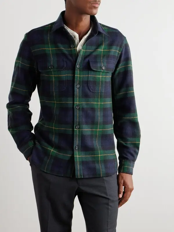 Ralph Lauren Purple Label Checked Wool And Cashmere-Blend Shirt In