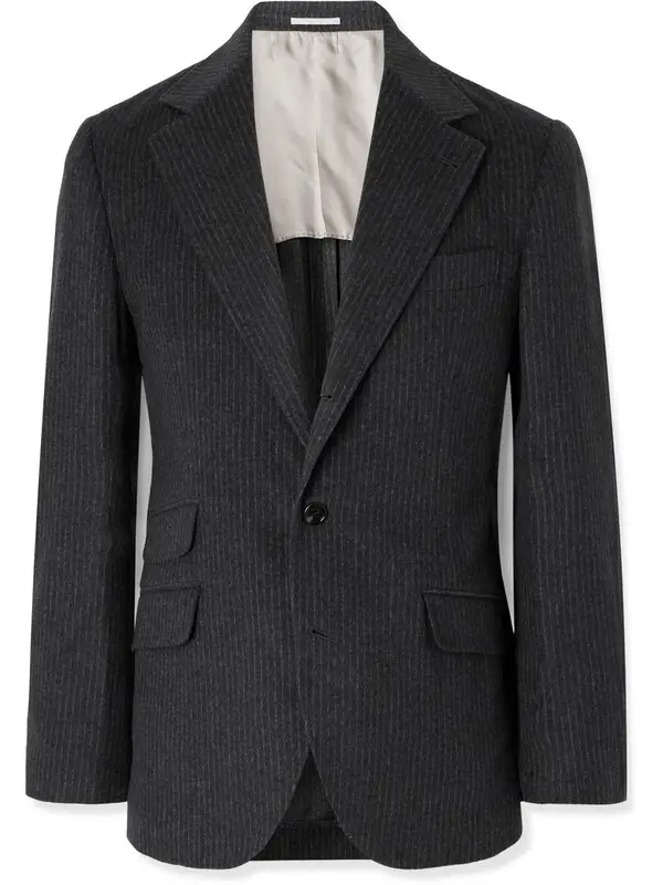 Brunello Cucinelli Pinstriped Wool And Cashmere-blend Suit Jacket - Gray