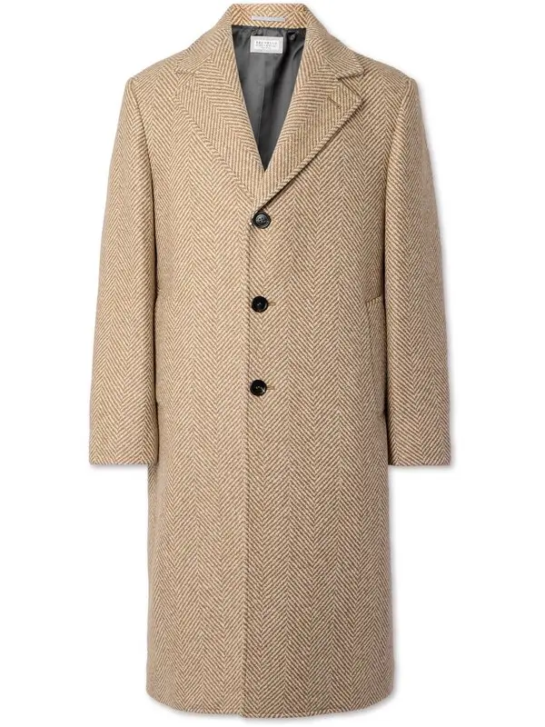 Brunello Cucinelli Herringbone Cashmere And Silk-blend Coat