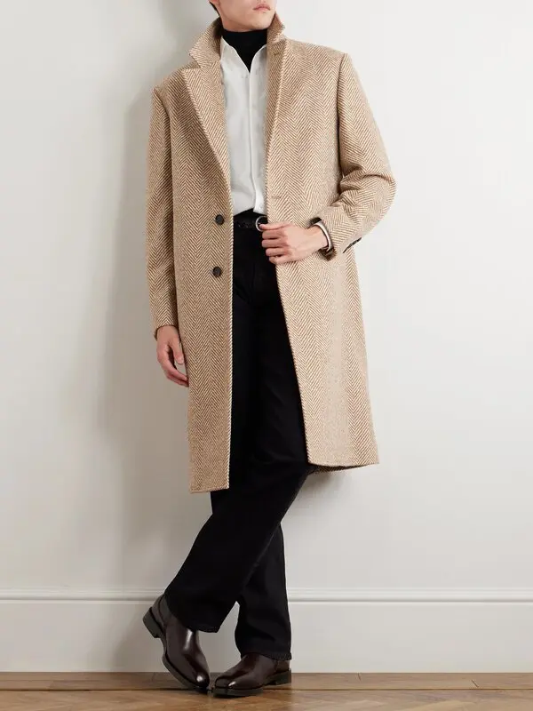 Brunello Cucinelli Herringbone Cashmere And Silk-blend Coat