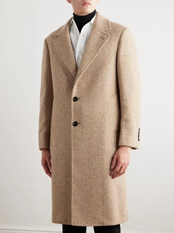 Brunello Cucinelli Herringbone Cashmere And Silk-blend Coat