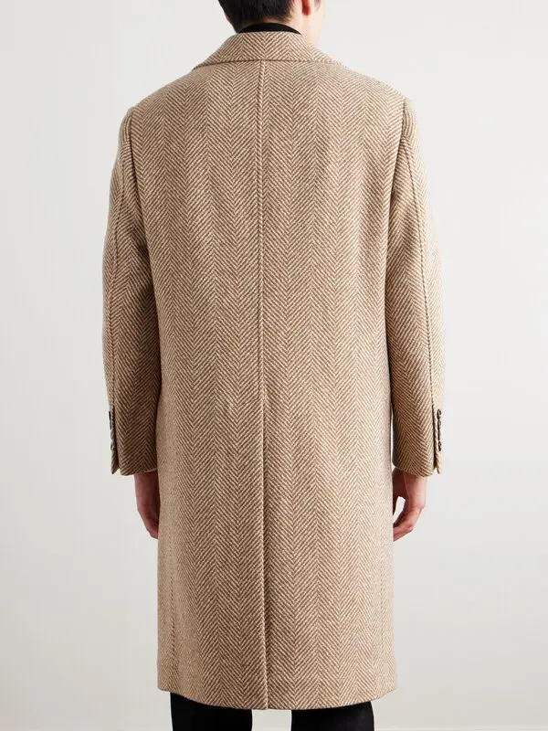 Brunello Cucinelli Herringbone Cashmere And Silk-blend Coat