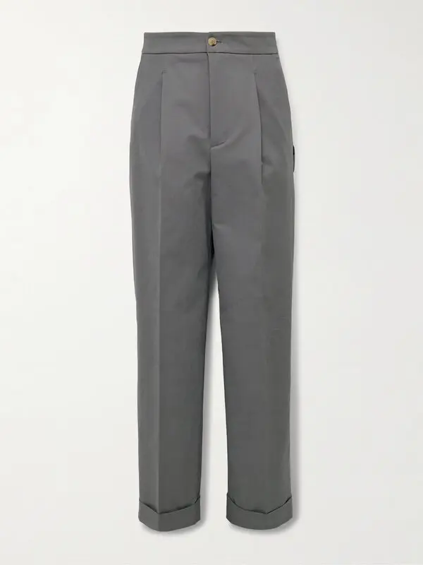 UMIT BENAN Straight-leg Pleated Cotton-blend Trousers