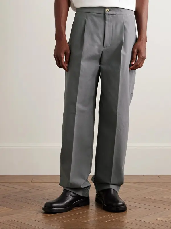 UMIT BENAN Straight-leg Pleated Cotton-blend Trousers
