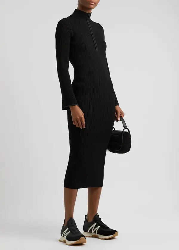 Moncler Logo Ribbed-knit Midi Dress