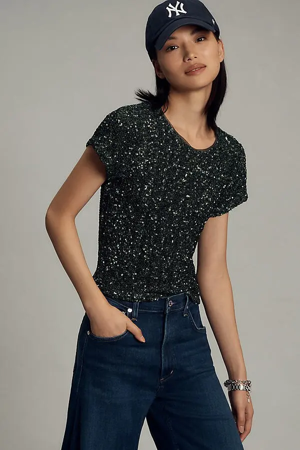 Maeve Sequin T-shirt - Shaded Moss