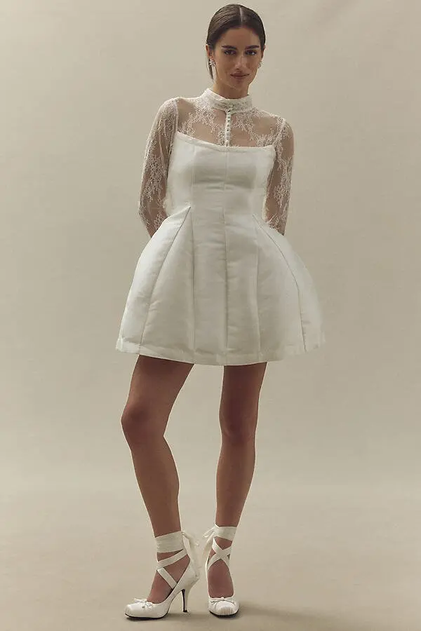 slim fit dress slacks Three Quarter Sleeve Lace Fit Flare Wedding Dress main image 0