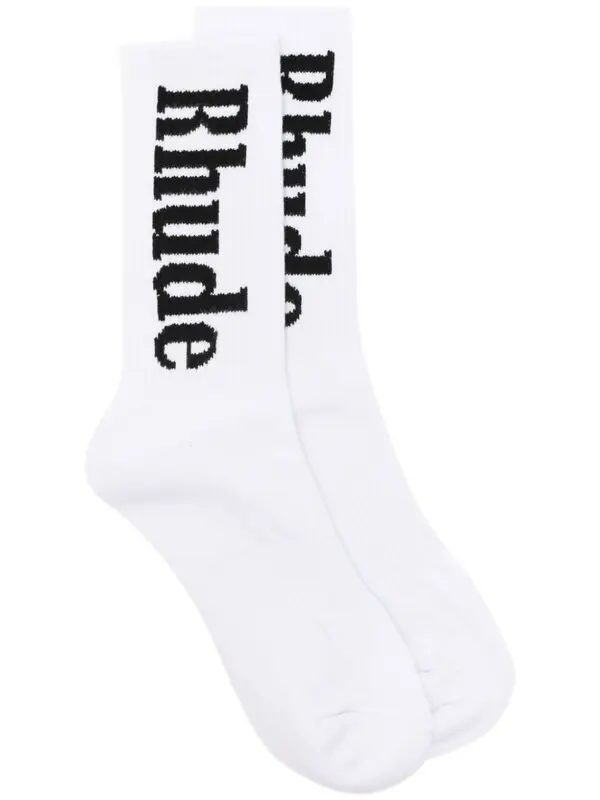 Rhude Logo-intarsia Mid-calf Socks - White