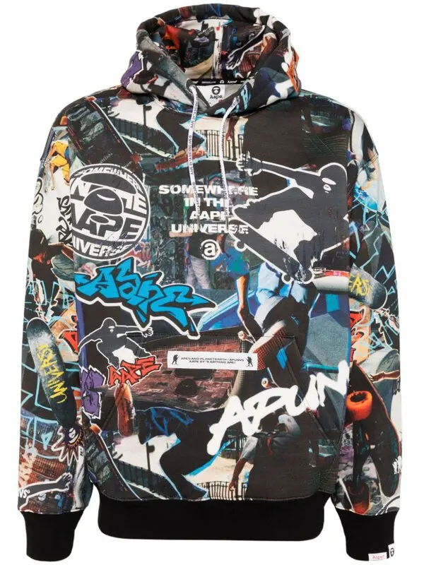 AAPE BY *A BATHING APE Moonface-logo Graffiti-print Hoodie