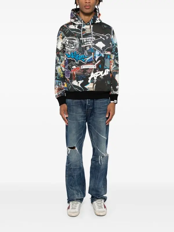 AAPE BY *A BATHING APE Moonface-logo Graffiti-print Hoodie