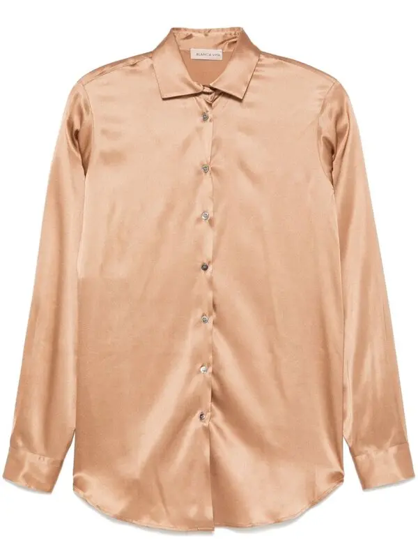 BLANCA VITA Satin Shirt - Brown