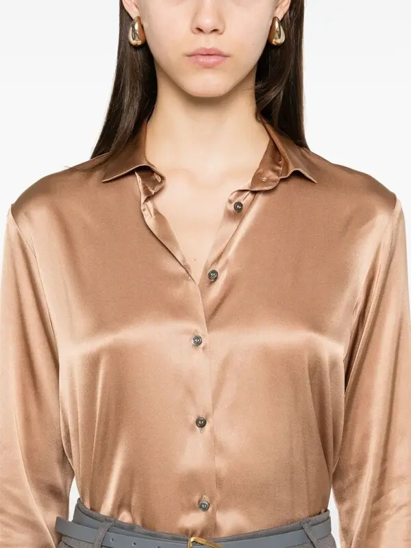 BLANCA VITA Satin Shirt - Brown