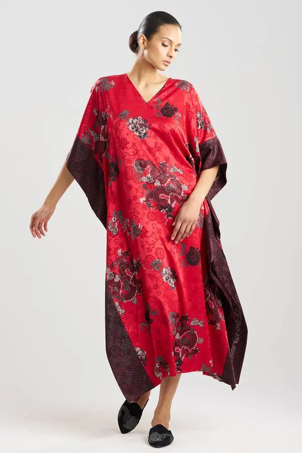 Natori Imperial Dragon Jacquard Caftan - Red