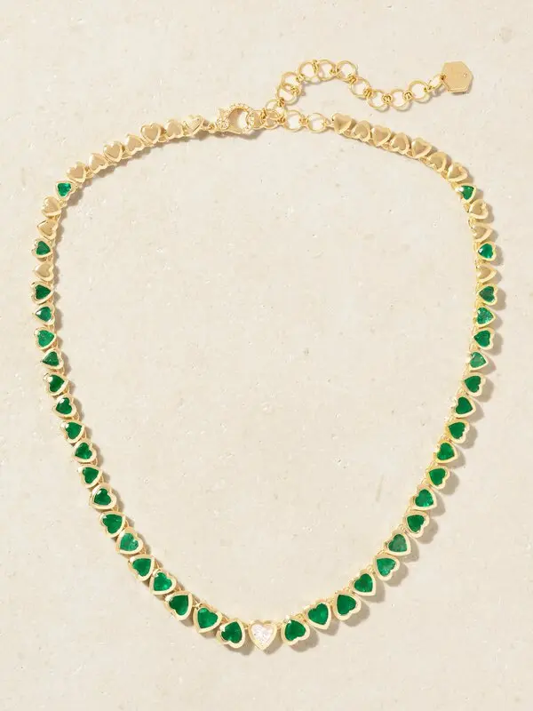 Shay 18-karat Gold, Emerald And Diamond Necklace - Green