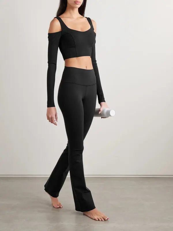 Alo Yoga Cold-Shoulder Cropped Ribbed Top In Black - 50% Off
