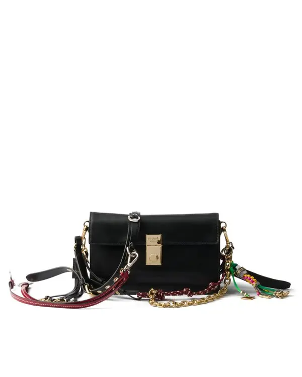 Prada Soft Sound Leather Shoulder Bag With Charms - Black