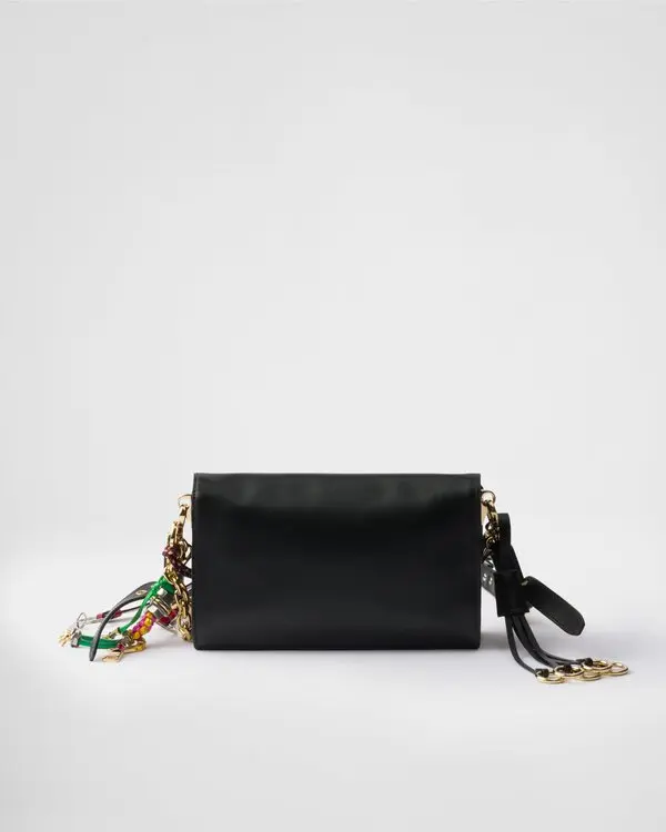 Prada Soft Sound Leather Shoulder Bag With Charms - Black