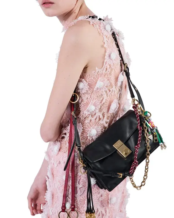 Prada Soft Sound Leather Shoulder Bag With Charms - Black